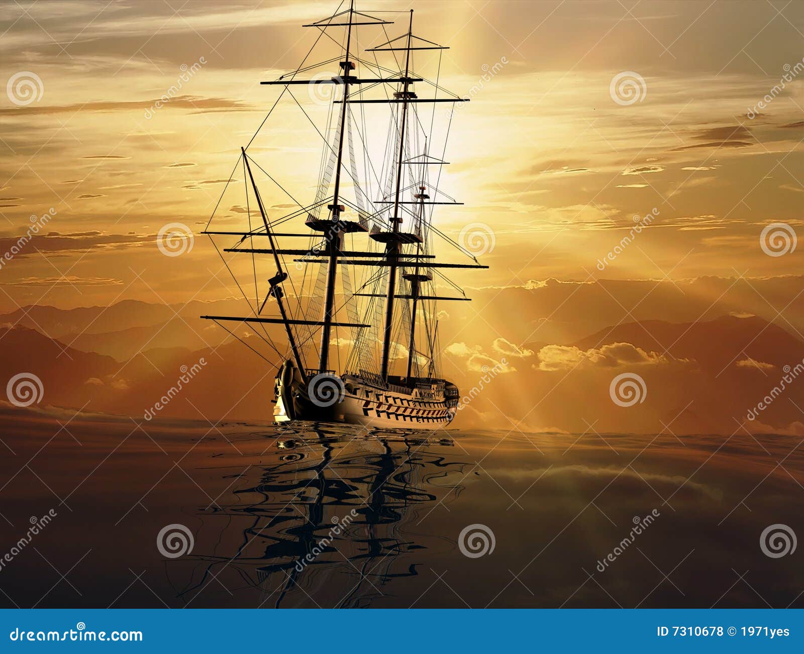 Ancient Ship In The Underwater Fantasy Stock Illustration ...