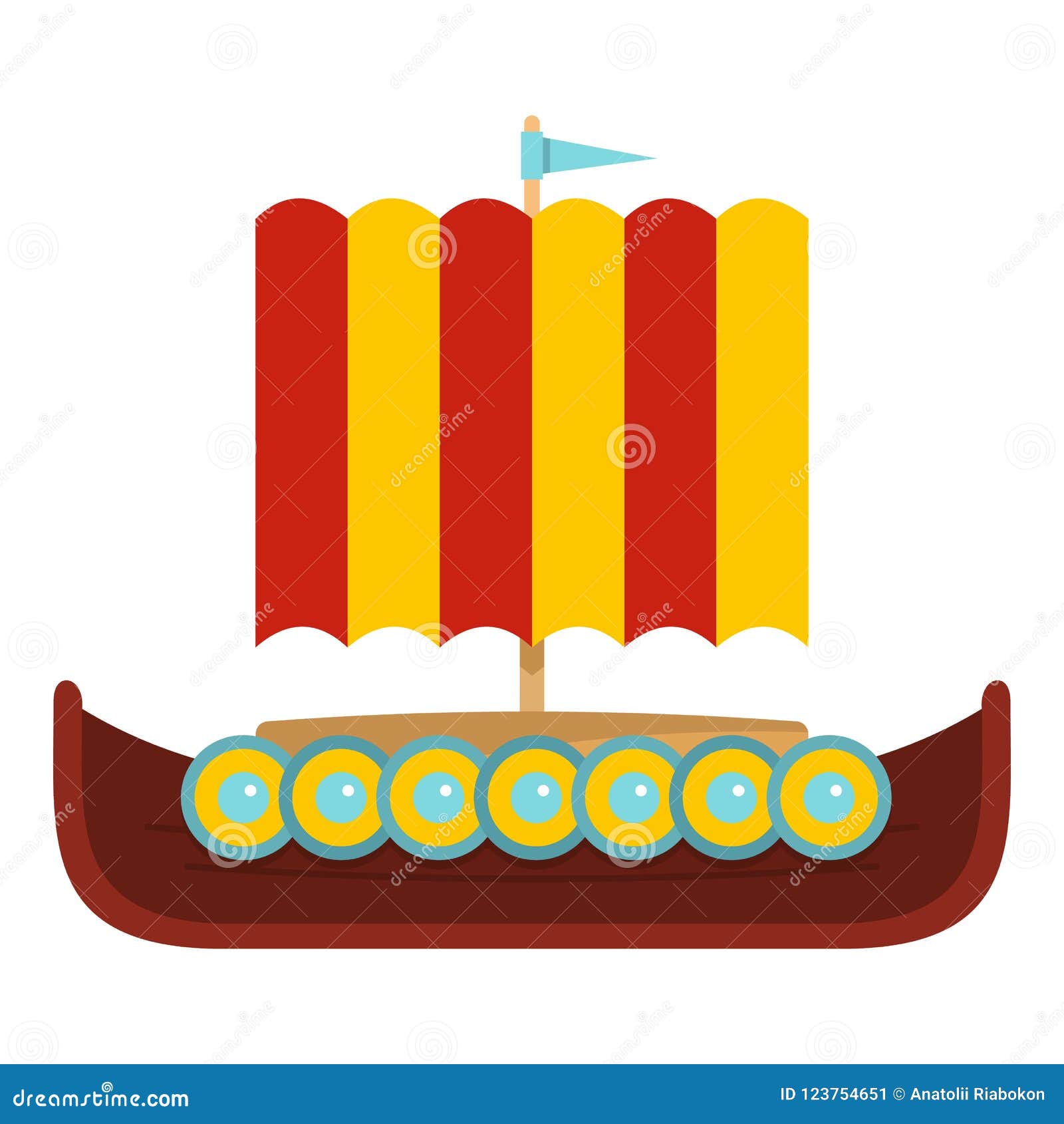 Ancient Ship Icon, Flat Style Stock Illustration - Illustration of sail ...