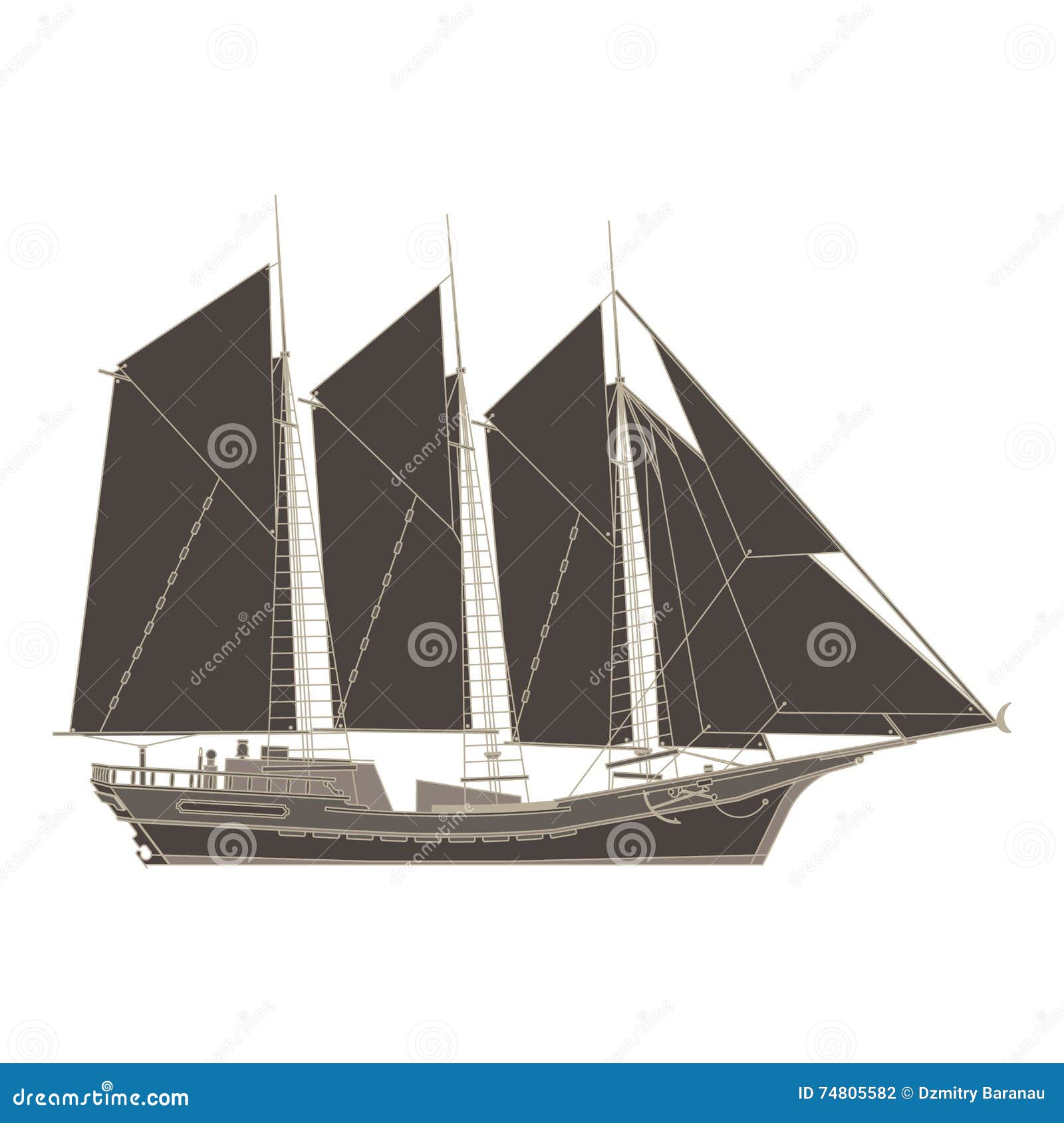 Ancient Ship Side View Monochrome Flat in Gray Color Theme Stock Vector ...