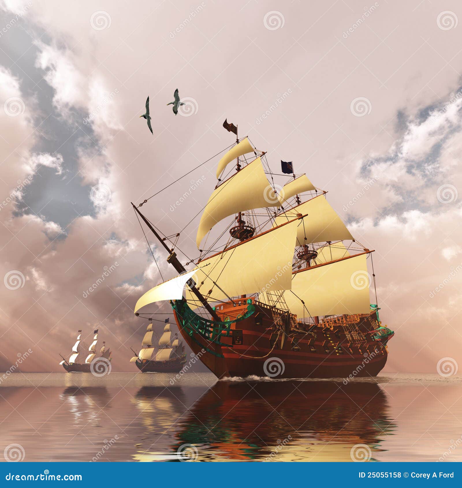 Ancient Ships stock illustration. Illustration of sailing - 25055158