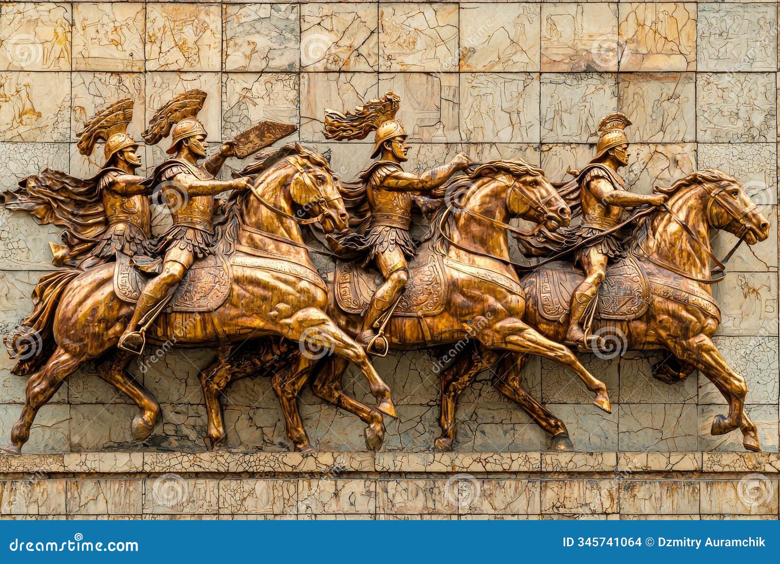 Ancient Soldiers Riding Battle Horses in a Bas Relief Stock Photo ...