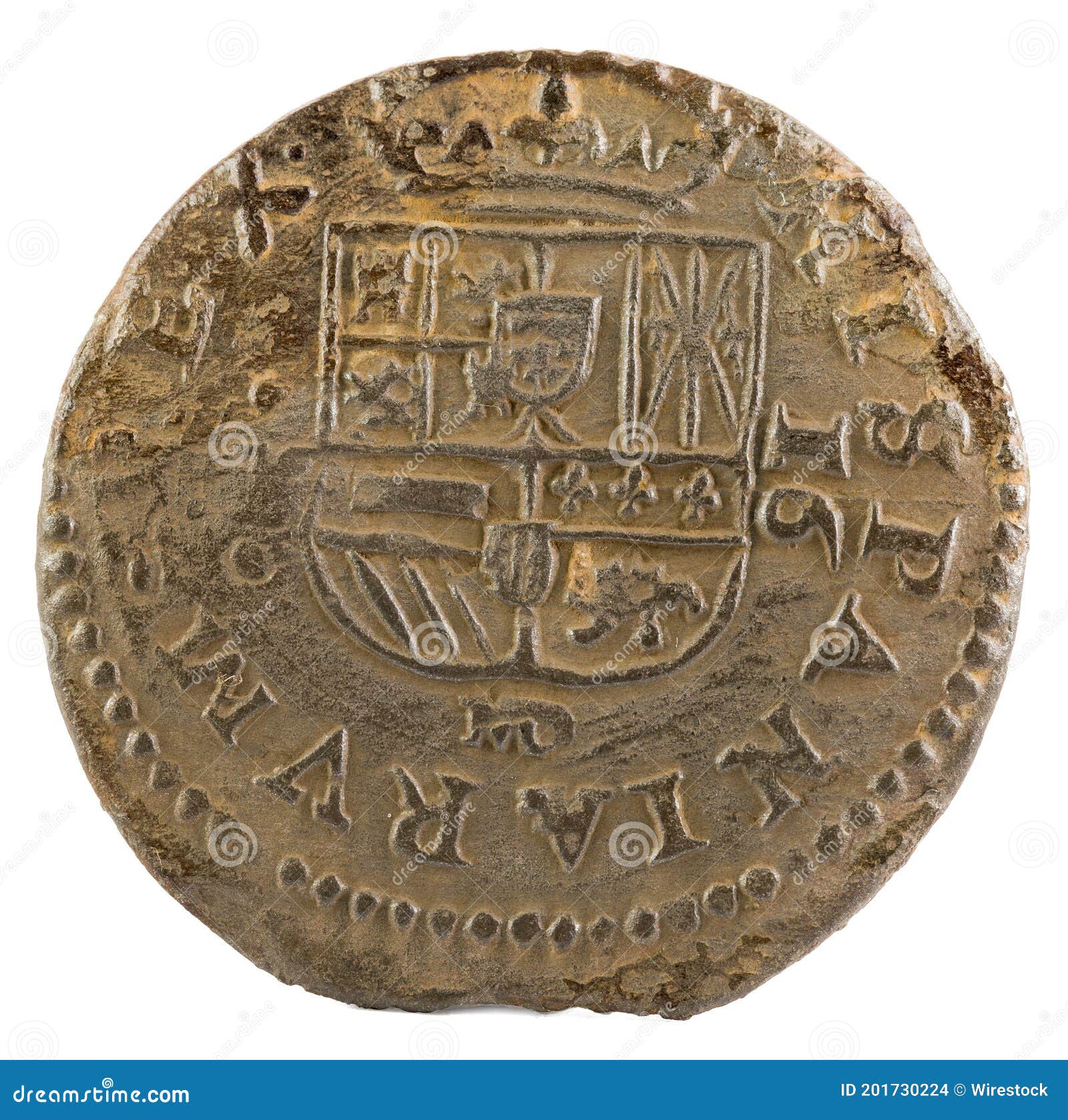 Ancient Spanish Copper Coin of King Felipe IV. 1661. Maravedis. Reverse ...