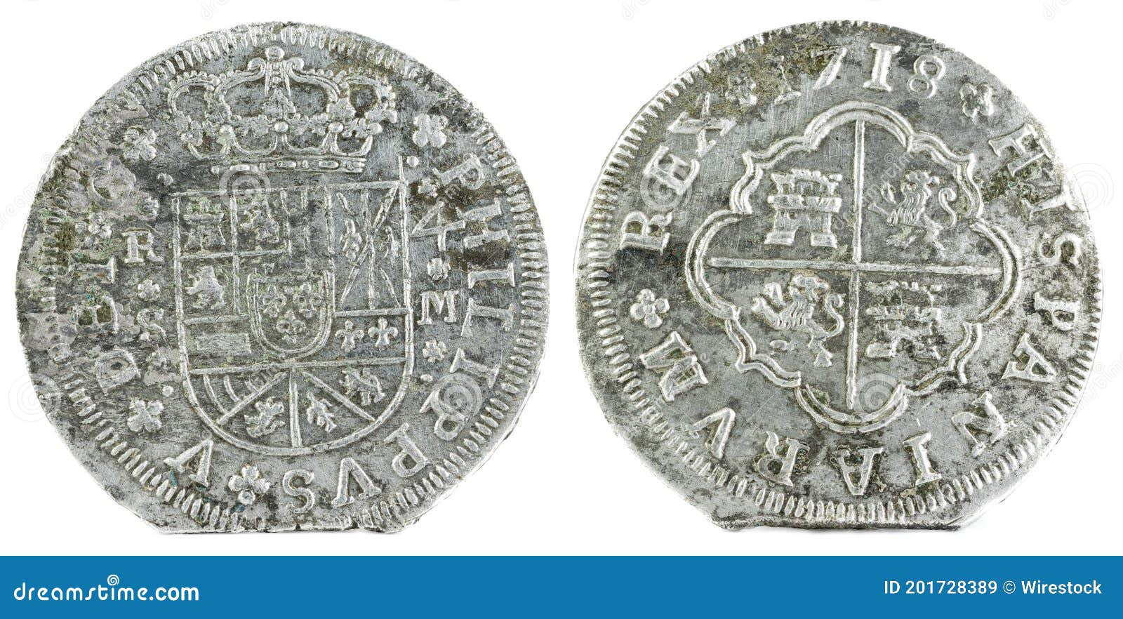 Ancient Spanish Silver Coin of King Felipe V Stock Image - Image of ...