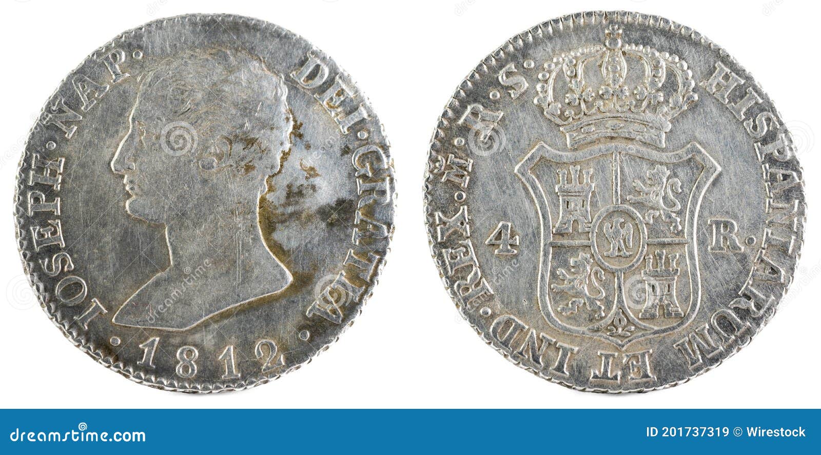 Ancient Spanish Silver Coin of King Jose Napoleon Stock Image - Image ...