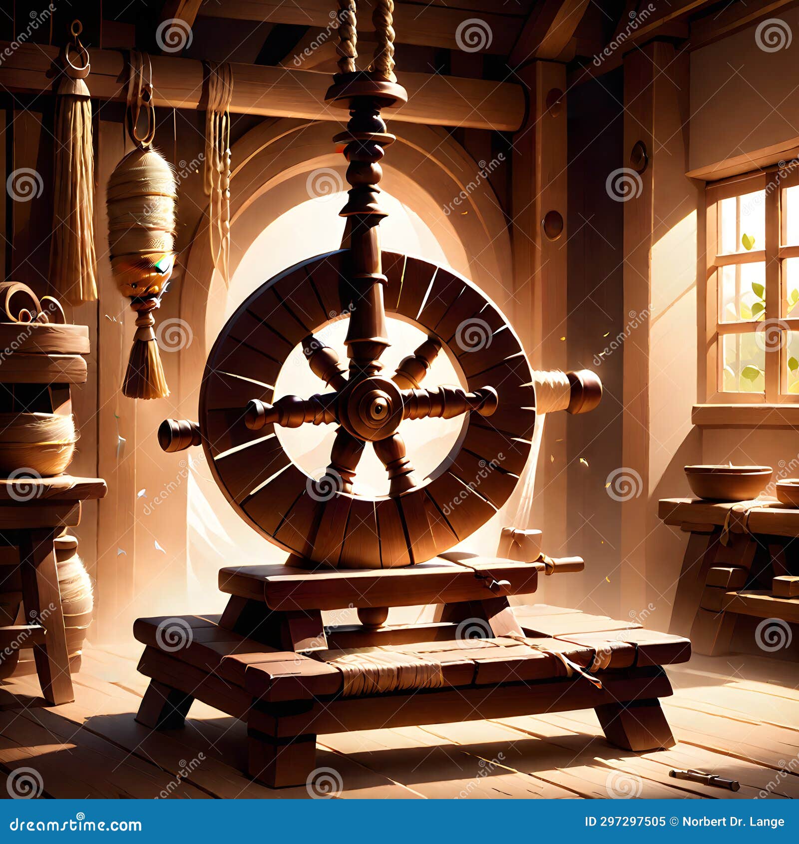 Ancient Spinning Wheel , AI-generatet Stock Illustration - Illustration ...