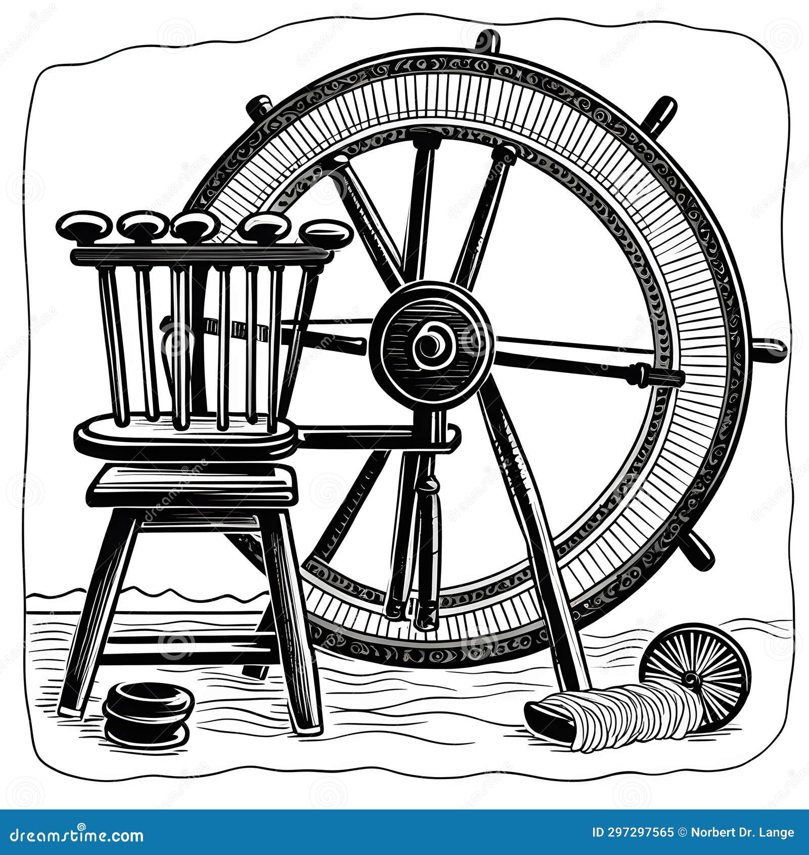 Ancient Spinning Wheel , AI-generatet Stock Illustration - Illustration ...