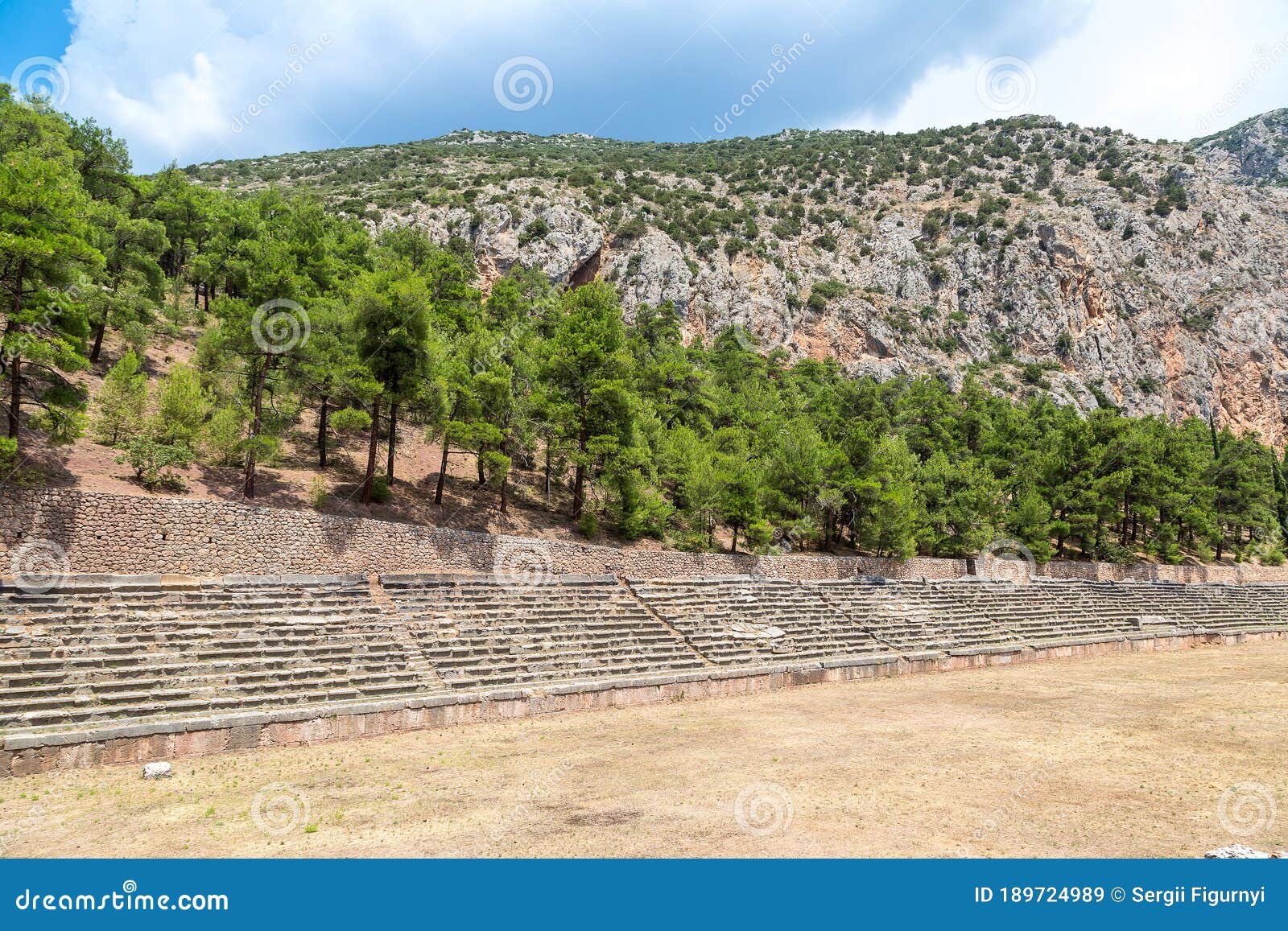 Ancient stadium in Delphi stock image. Image of stadium - 189724989