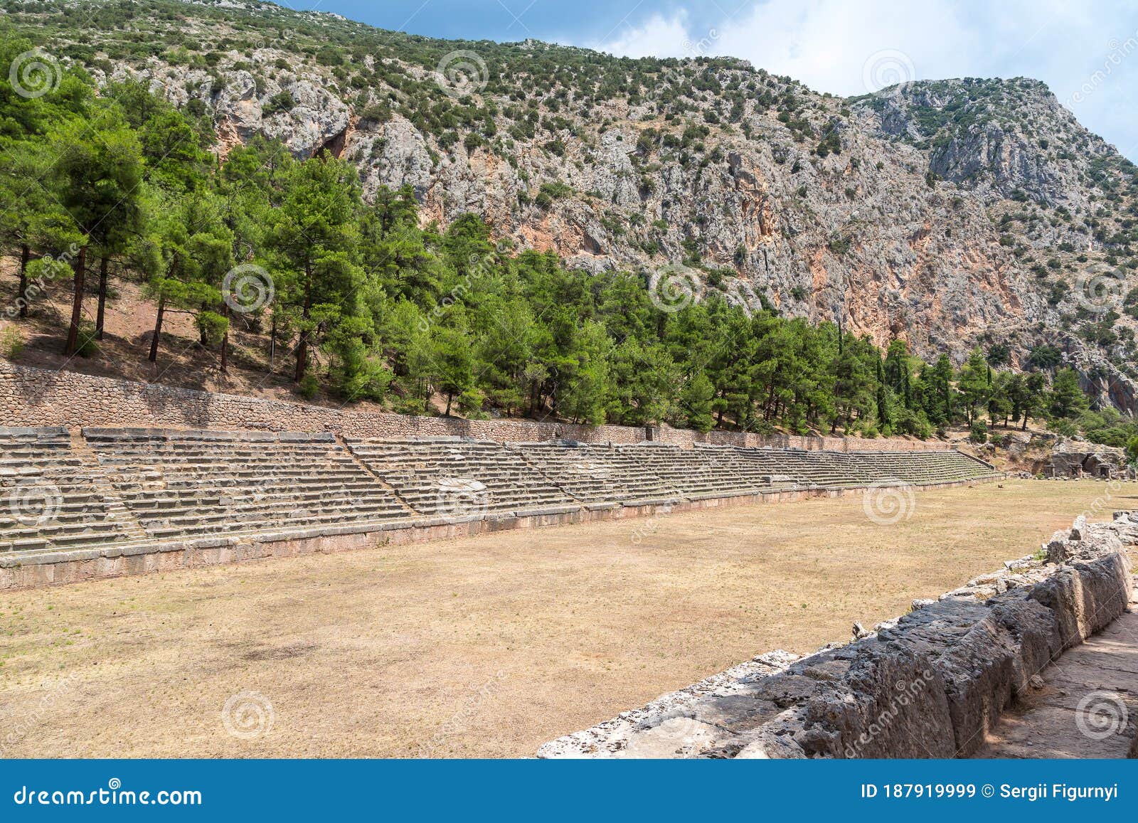 Ancient stadium in Delphi editorial stock image. Image of stone - 187919999