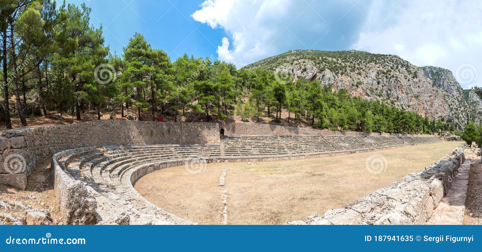 Ancient stadium in Delphi stock image. Image of landscape - 187941635