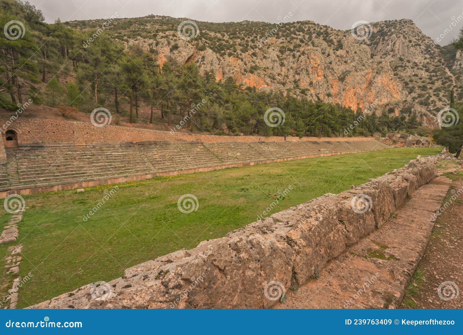 Ancient Stadium Ruins, Delphi, Greece Stock Image - Image of preserved ...