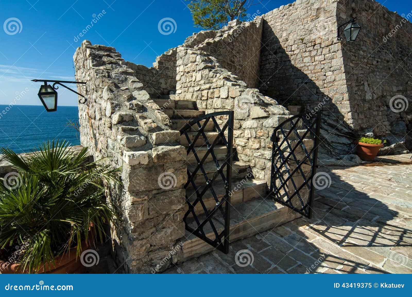 Ancient staircase in Budva stock image. Image of stone - 43419375