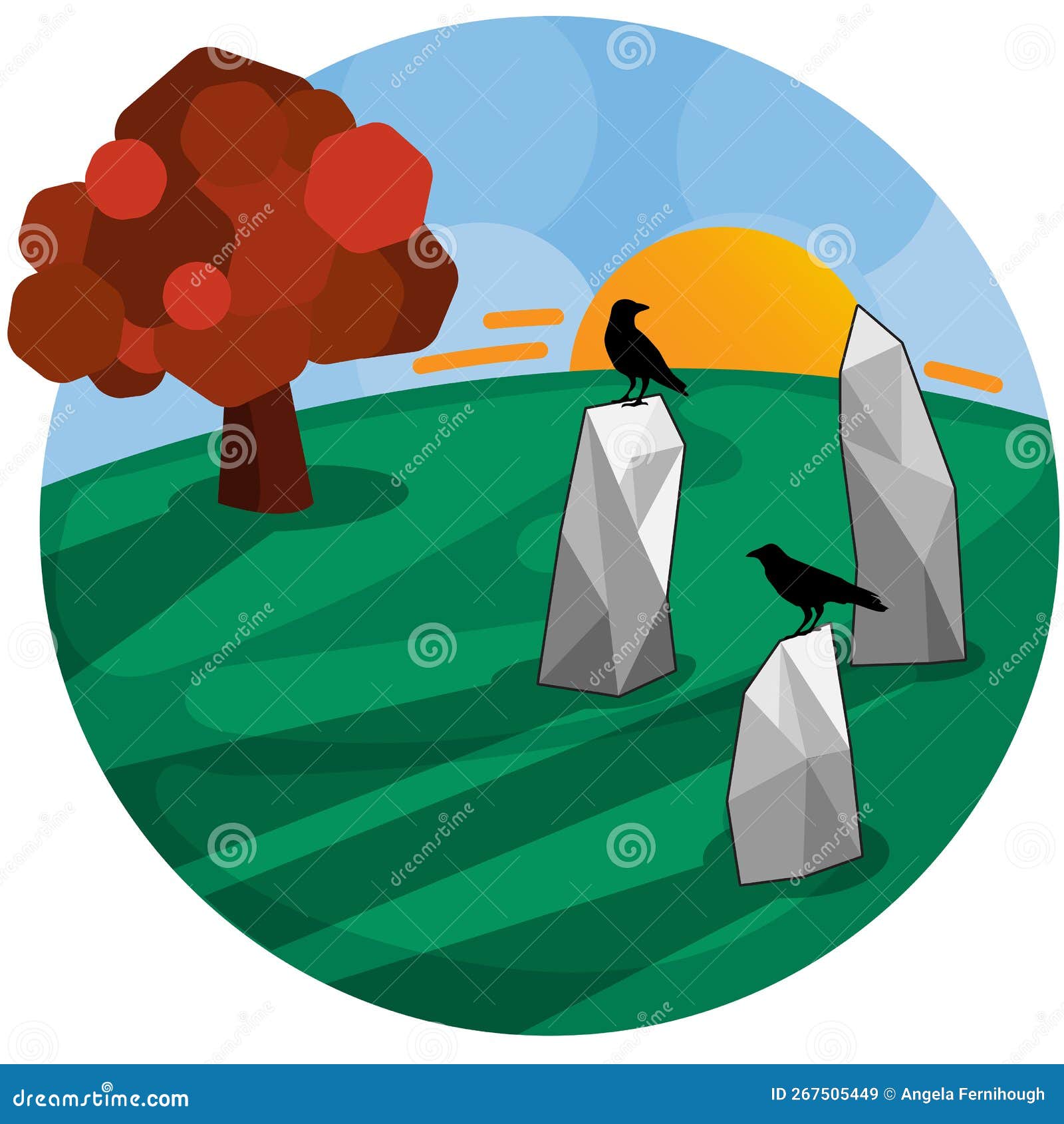 Ancient Standing Stones with Birds Stock Illustration - Illustration of ...