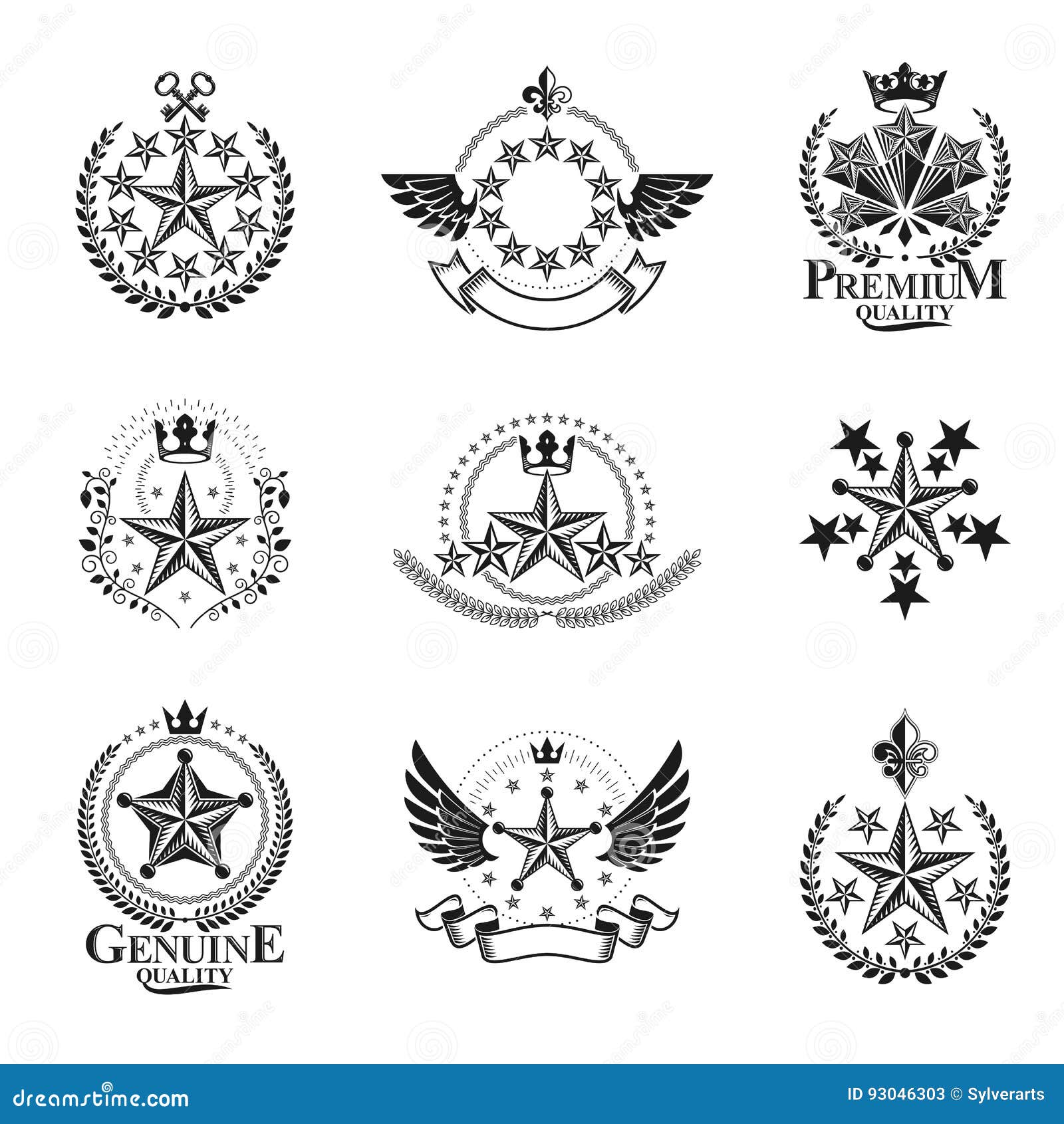 Ancient Stars Emblems Set. Heraldic Vector Design Elements Collection ...