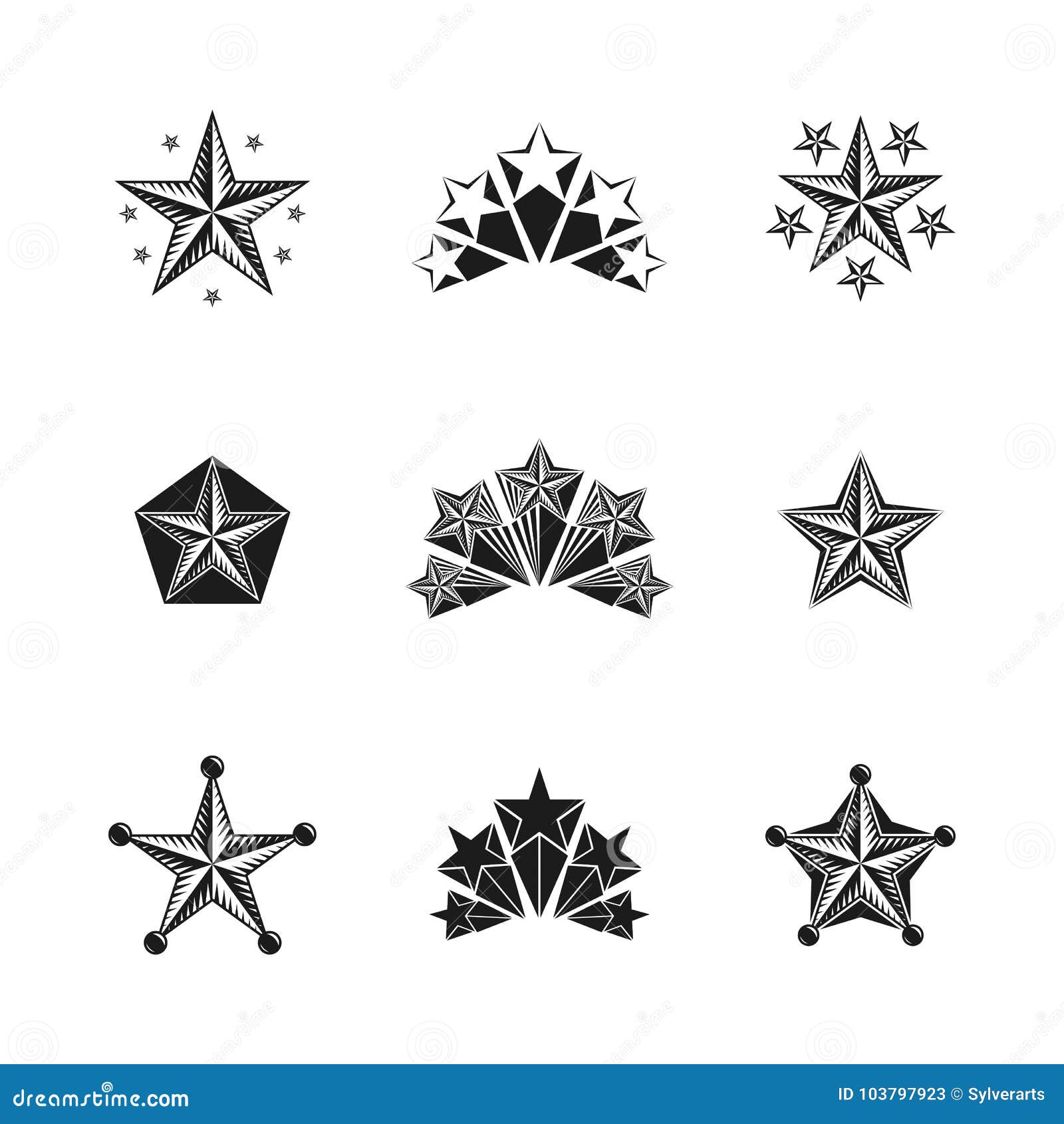 Ancient Stars Emblems Set. Heraldic Vector Design Elements Collection ...