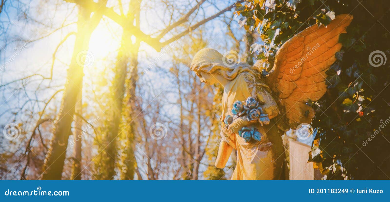 An Ancient Statue of Angel in Sunlight. Horizontal Image Stock Image ...