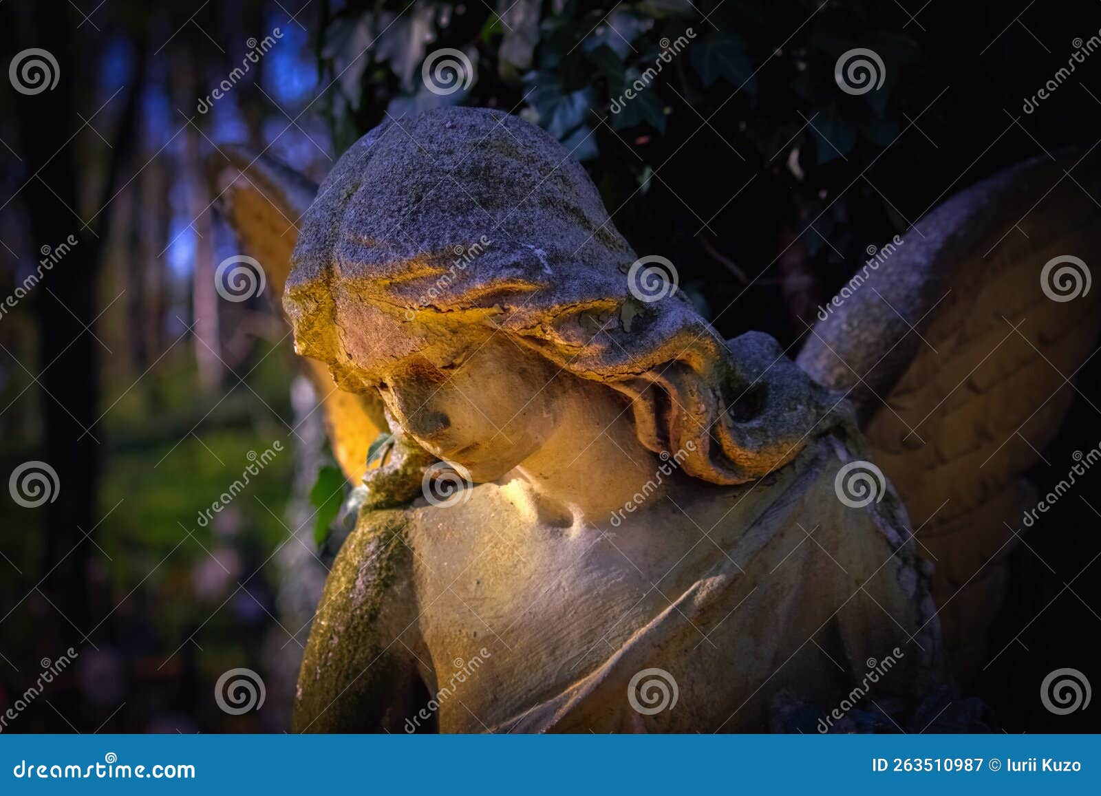 Ancient Statue of Beautiful Guardian Angel. Horizontal Image Stock ...