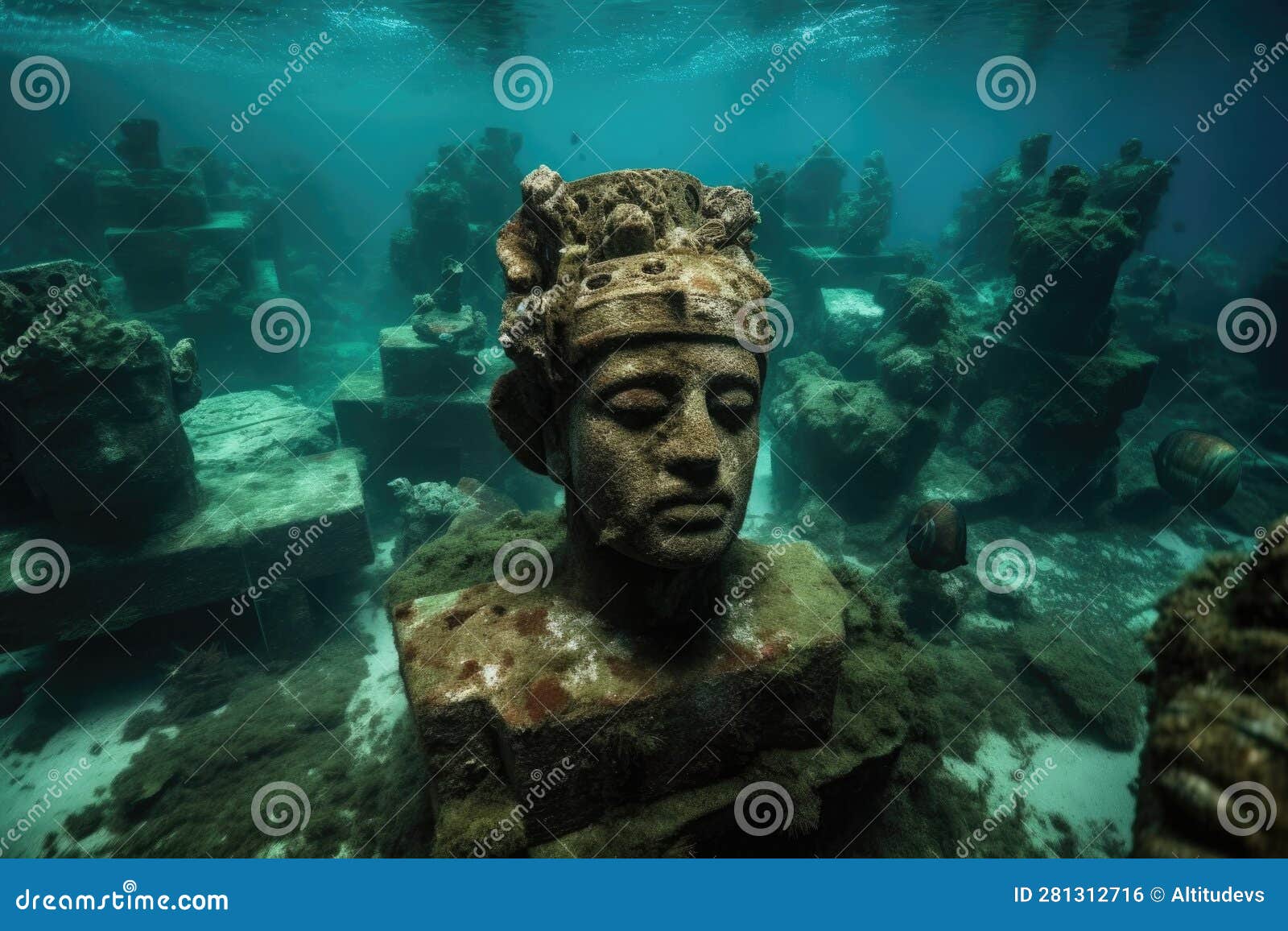 Ancient Statue Fragments Scattered on the Ocean Floor Stock ...