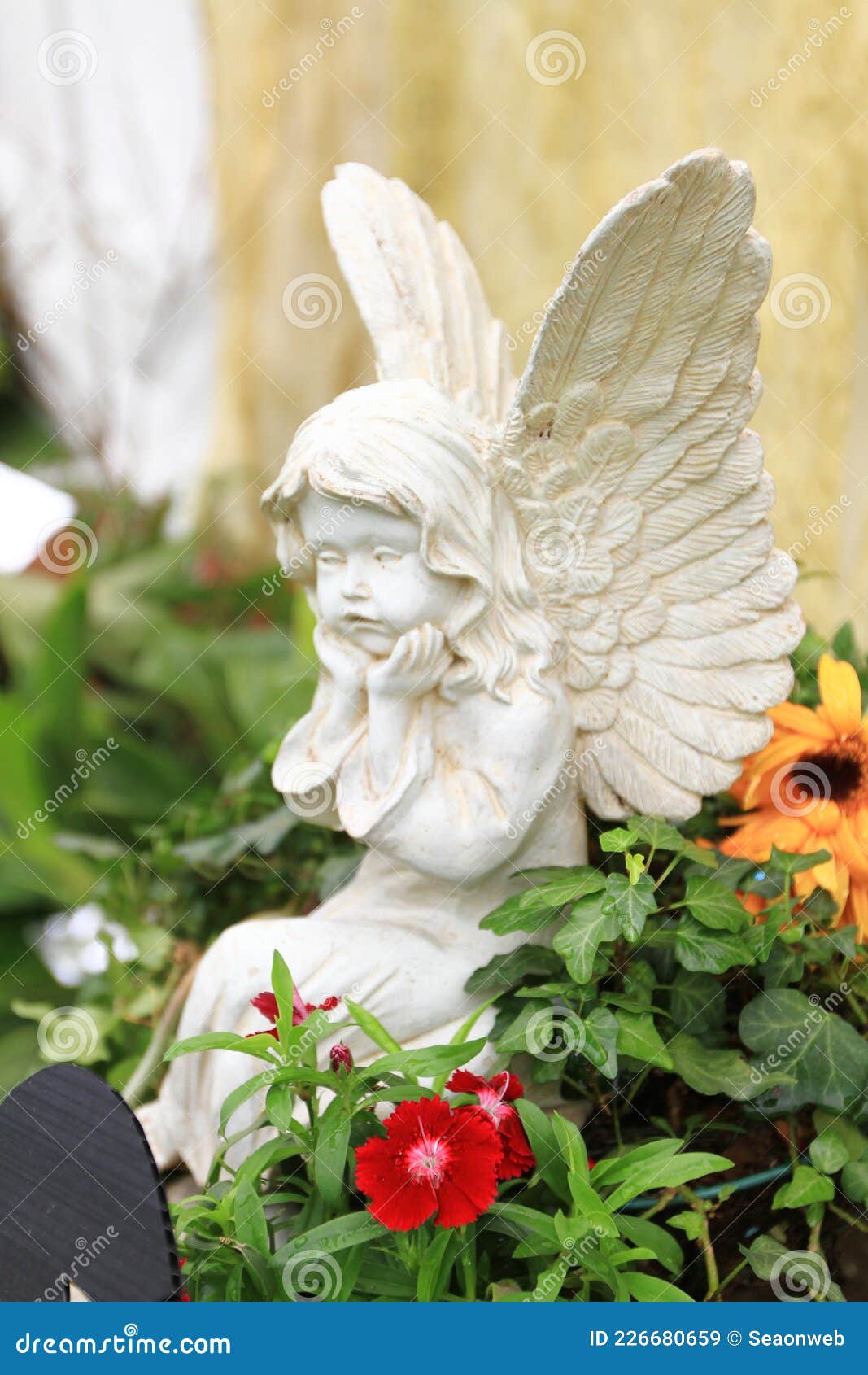 An Ancient Statue of Guardian Angel in Spring Stock Image - Image of ...