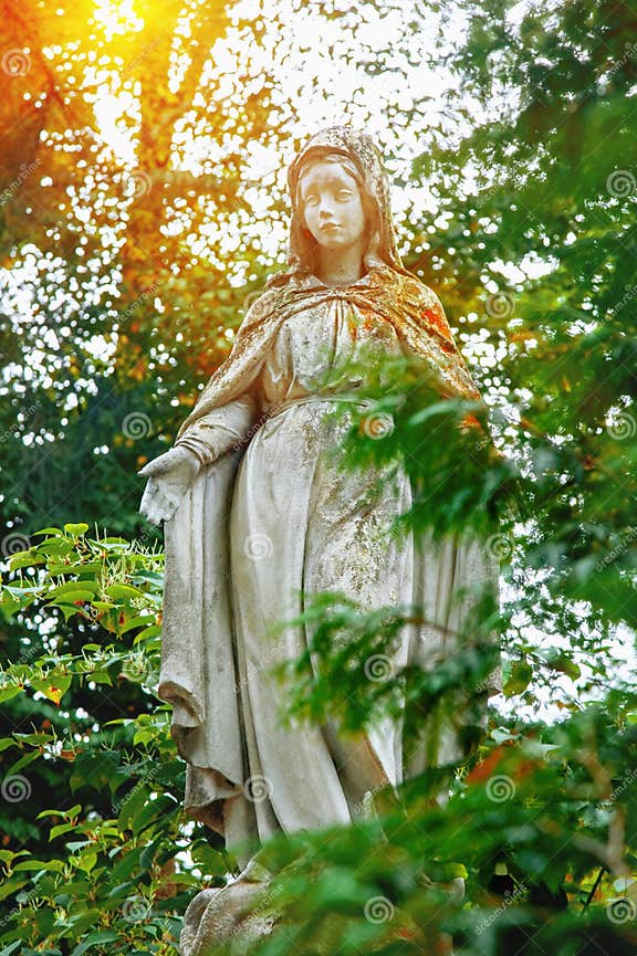Ancient Statue of Holy Virgin Mary in Light Rays Stock Photo - Image of ...