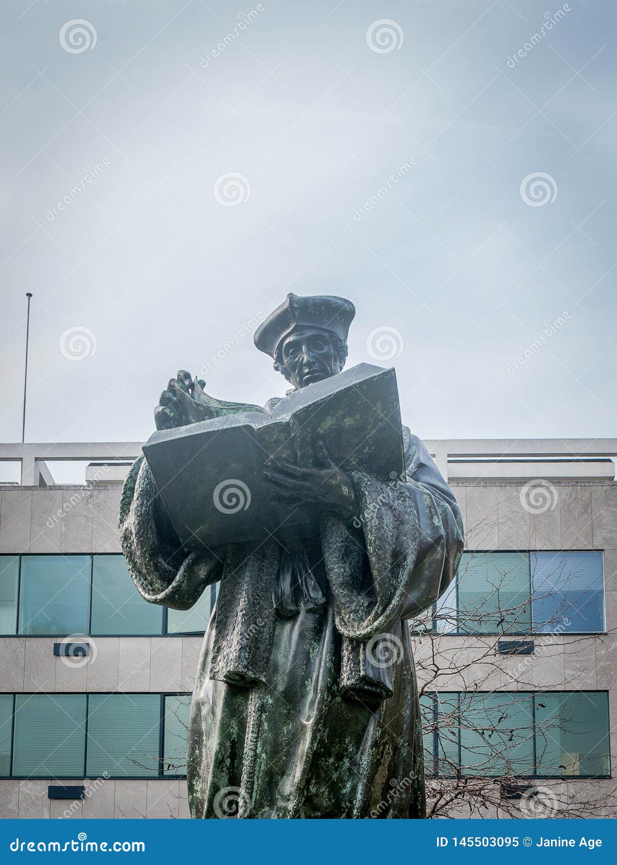 Ancient Statue of a Priest Alone Reading Stock Image - Image of church ...