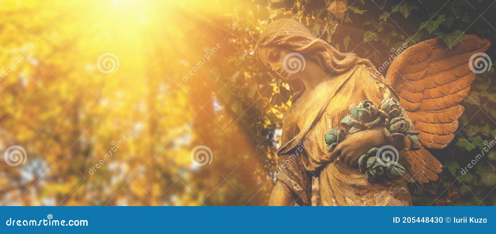 Ancient Statue Wonderful Angel in the Rays of Sun Stock Photo - Image ...