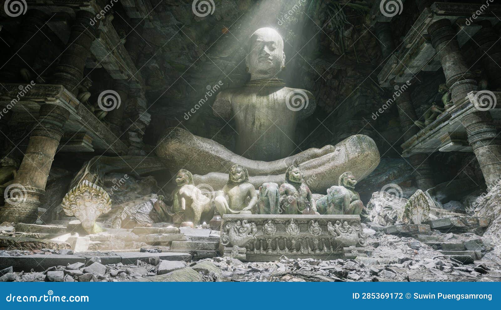 Ancient Statues Exhibition In A Dimly Lit Museum Gallery Stock ...