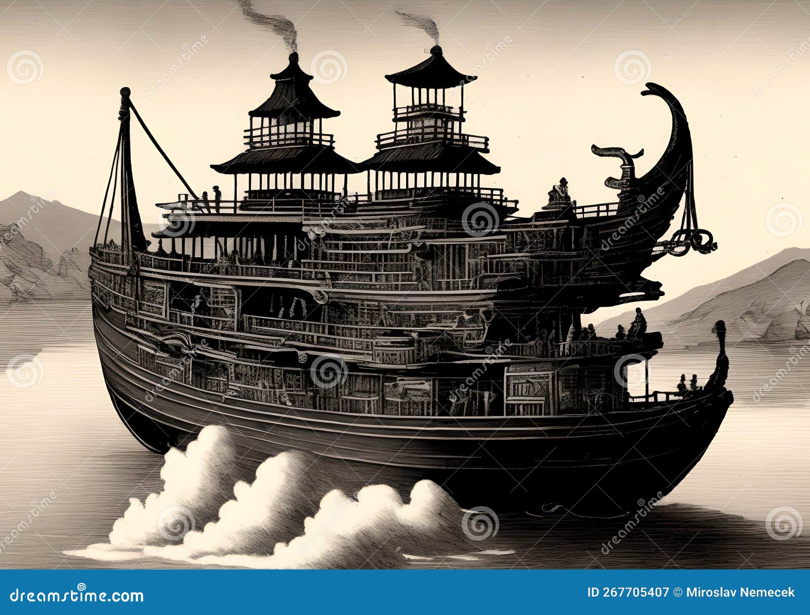 Ancient Steamboat, Generative AI Illustration Stock Illustration ...