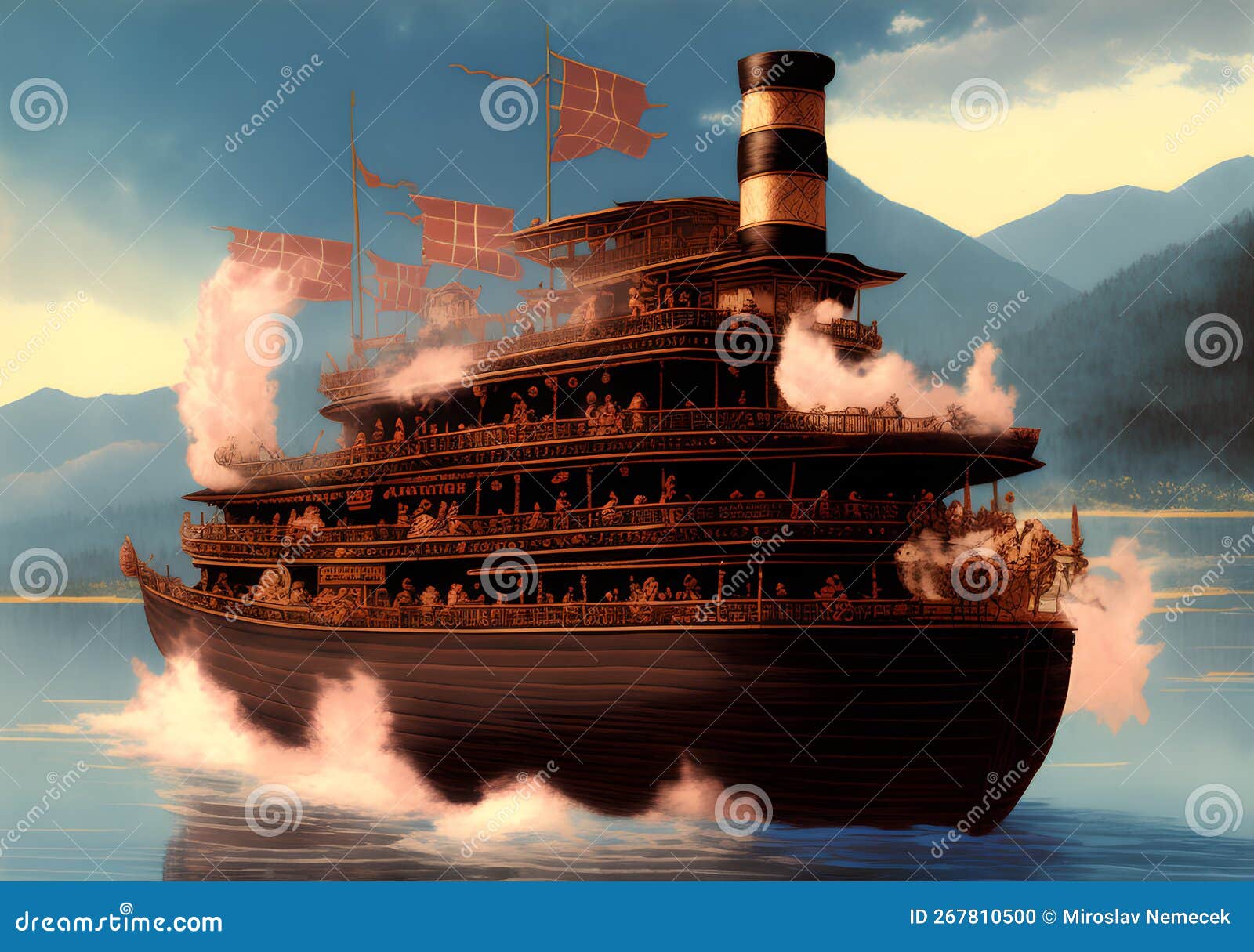 Ancient Steamboat, Generative AI Illustration Stock Illustration ...