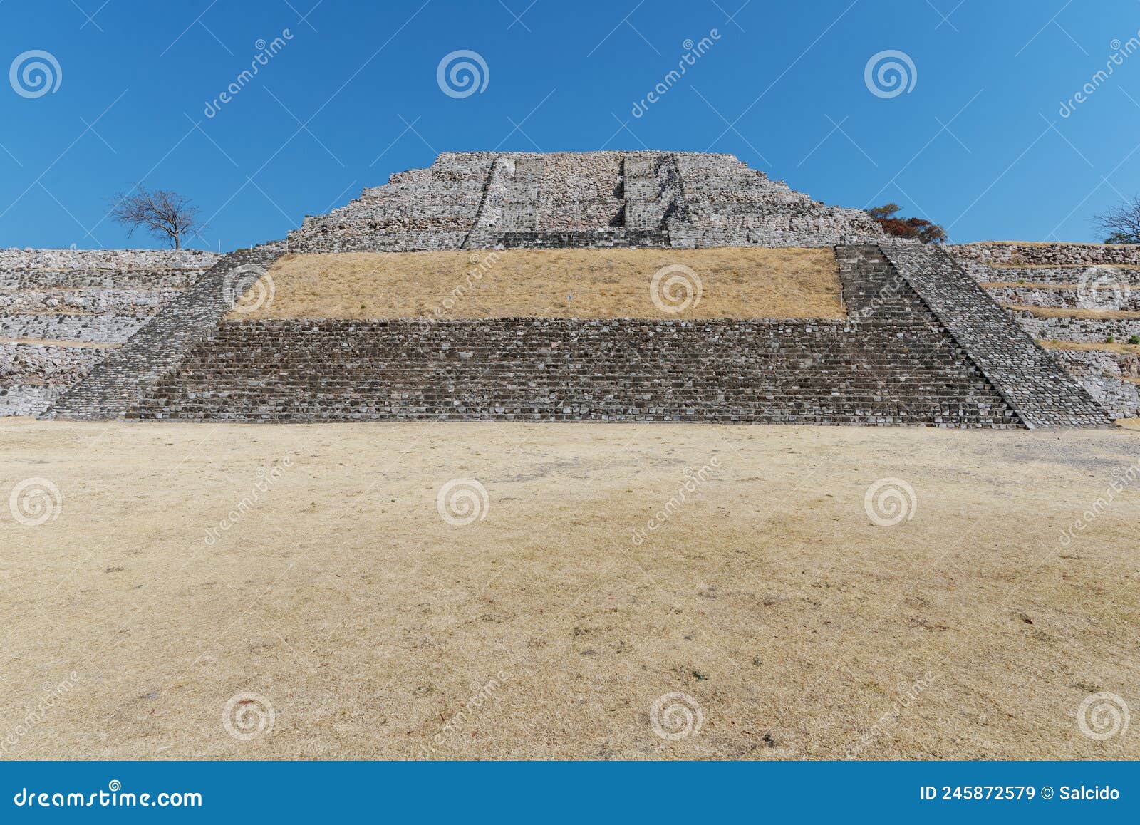 Ancient Step Pyramids on Top of a Mountain. Cleared Meadows with Grass ...