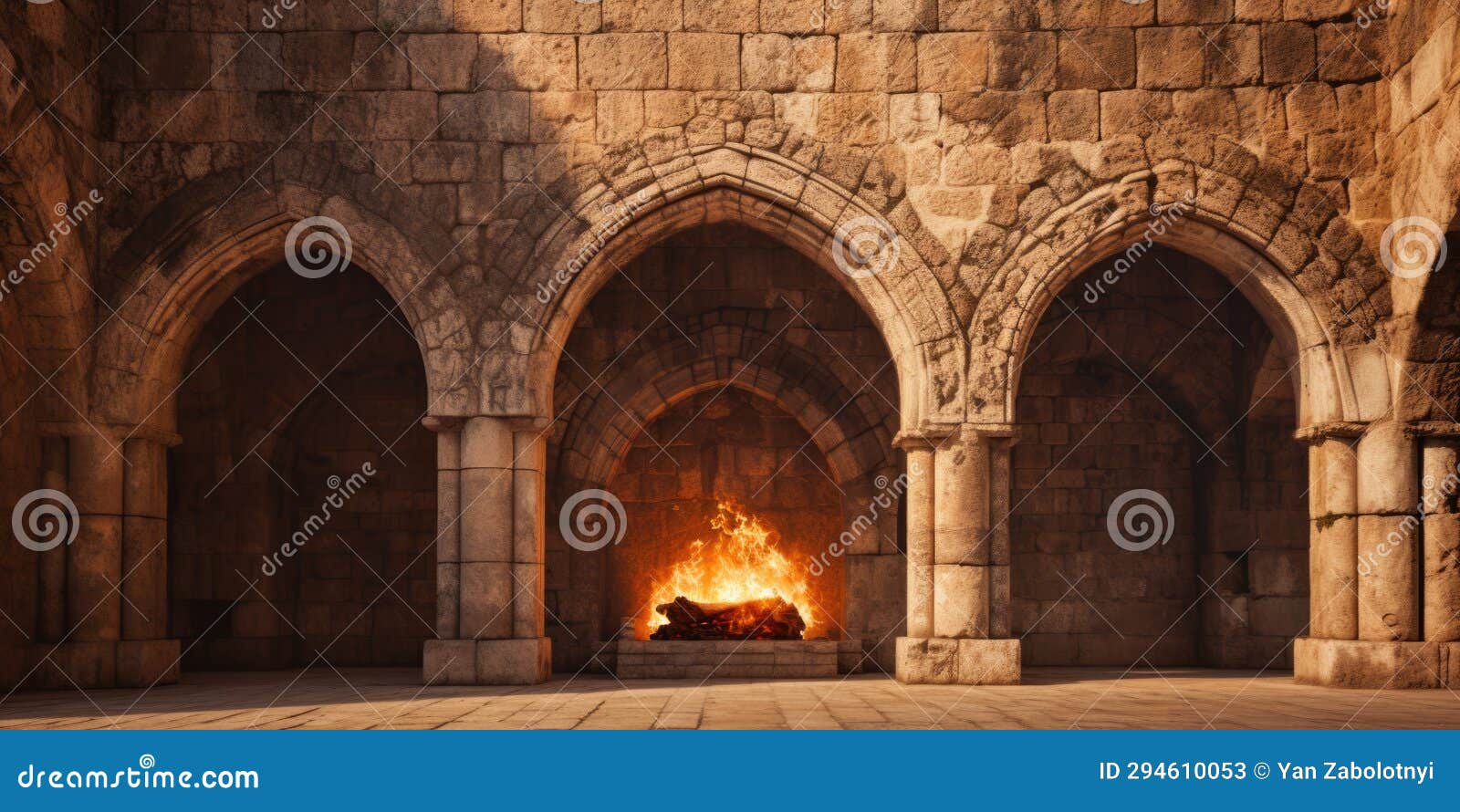 Ancient Stone Arches from Classic Architecture Embellished with Fire ...