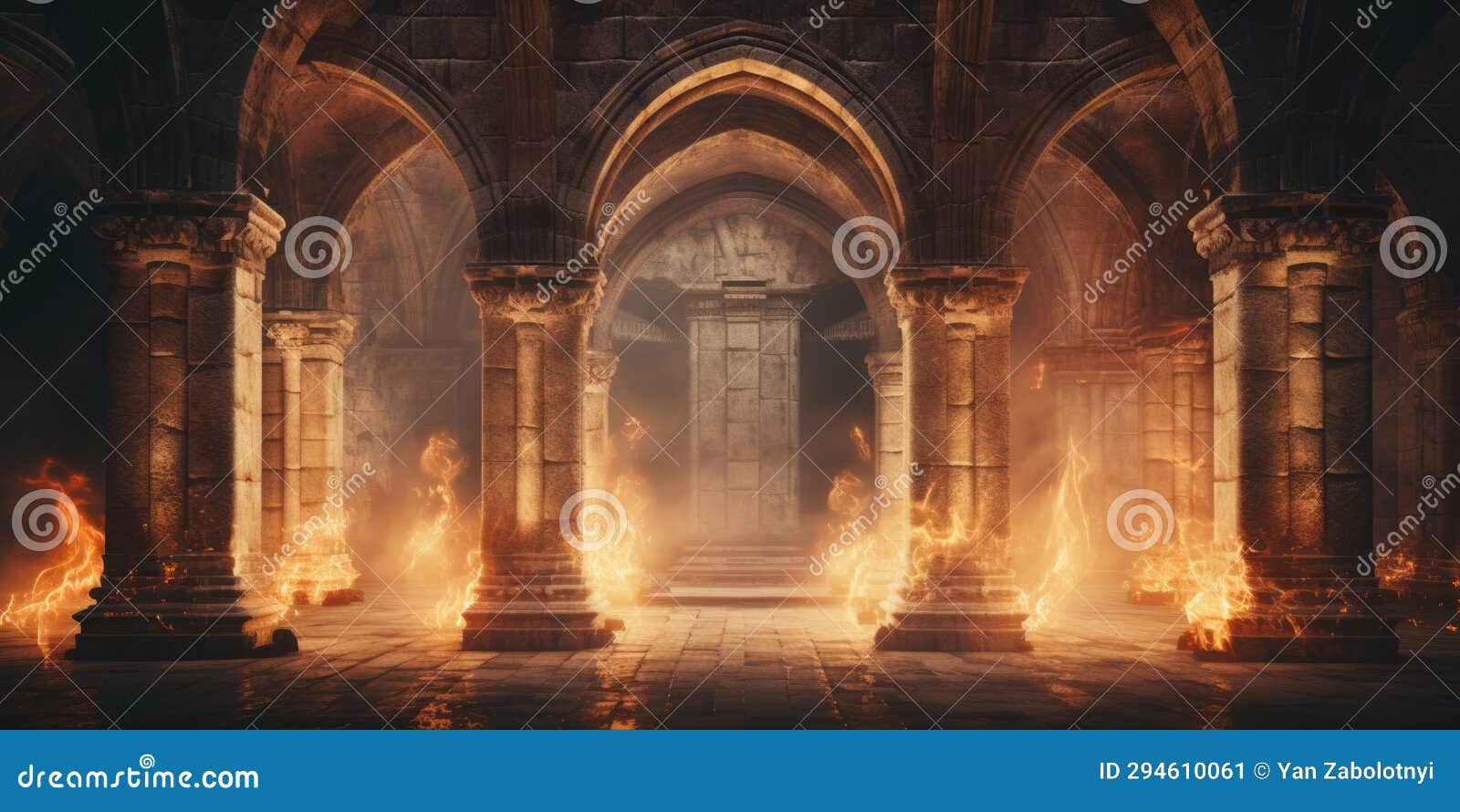 Ancient Stone Arches from Classic Architecture Embellished with Fire ...