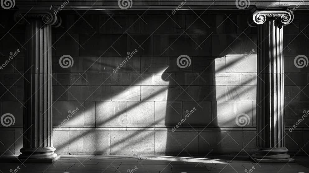 Ancient Stone Architecture with Columns and Dramatic Shadows, Classical ...