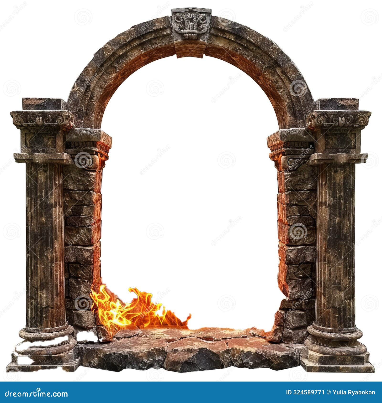 Ancient Stone Archway with Fire Pit on Transparent Background Stock ...
