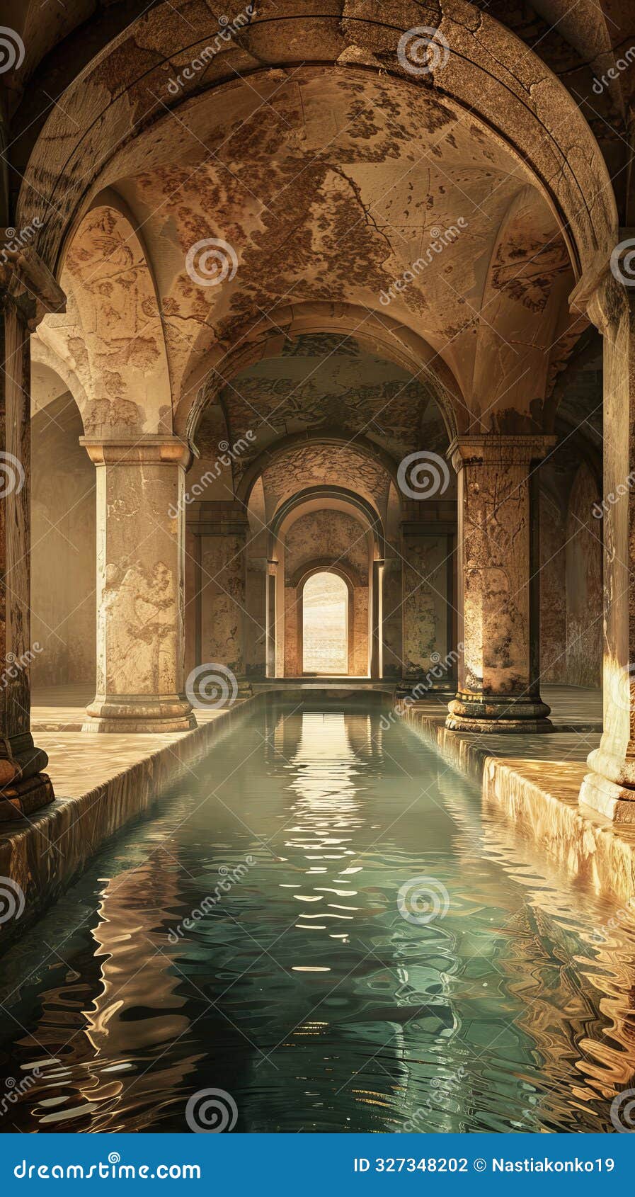 Ancient Stone Archway with Reflective Water Pool Stock Photo - Image of ...
