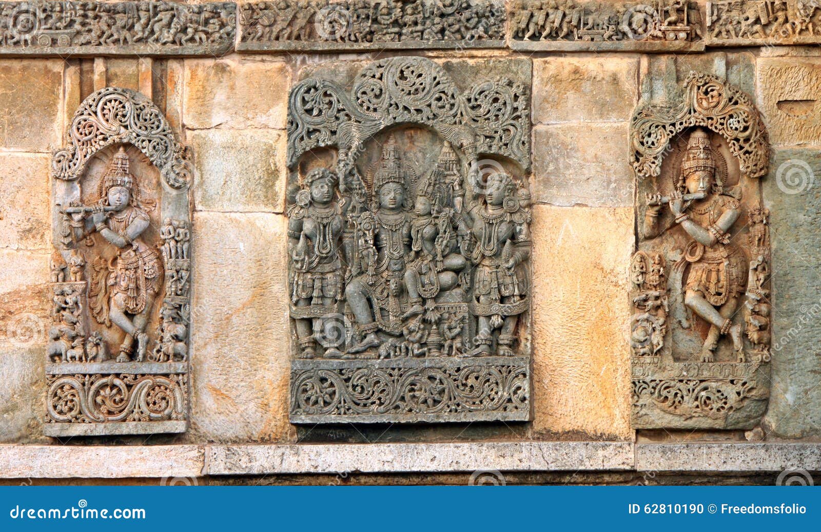 Ancient Stone Art on Temple Wall of Karnataka, India Stock Photo ...
