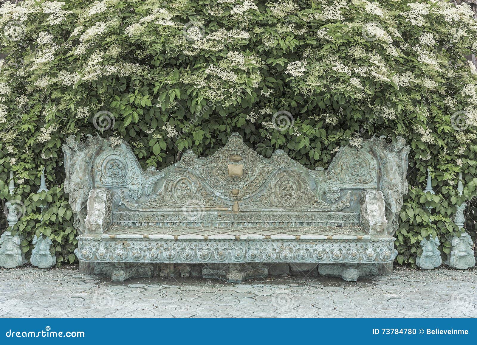 Ancient stone bench. stock photo. Image of fall, branches - 73784780