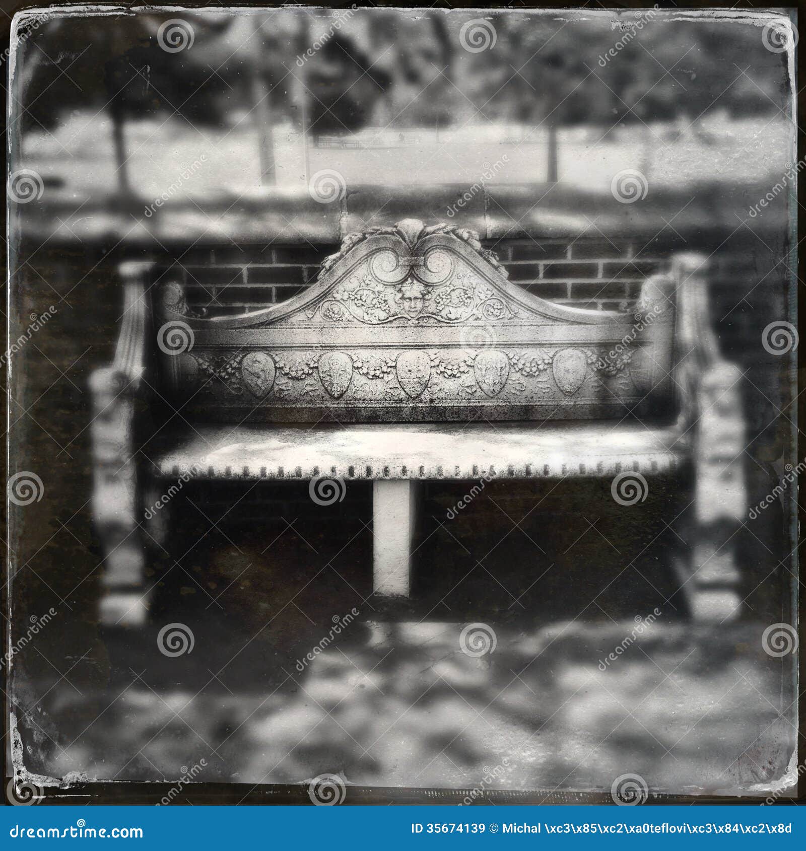 Ancient Stone Bench in Park Stock Image - Image of english, garden ...