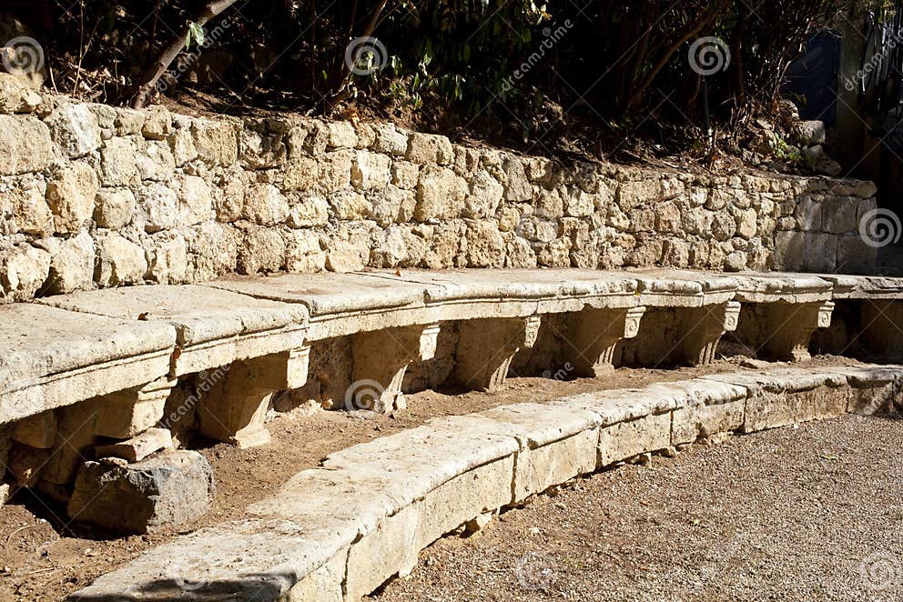 Ancient stone benches stock photo. Image of wall, session - 16643146