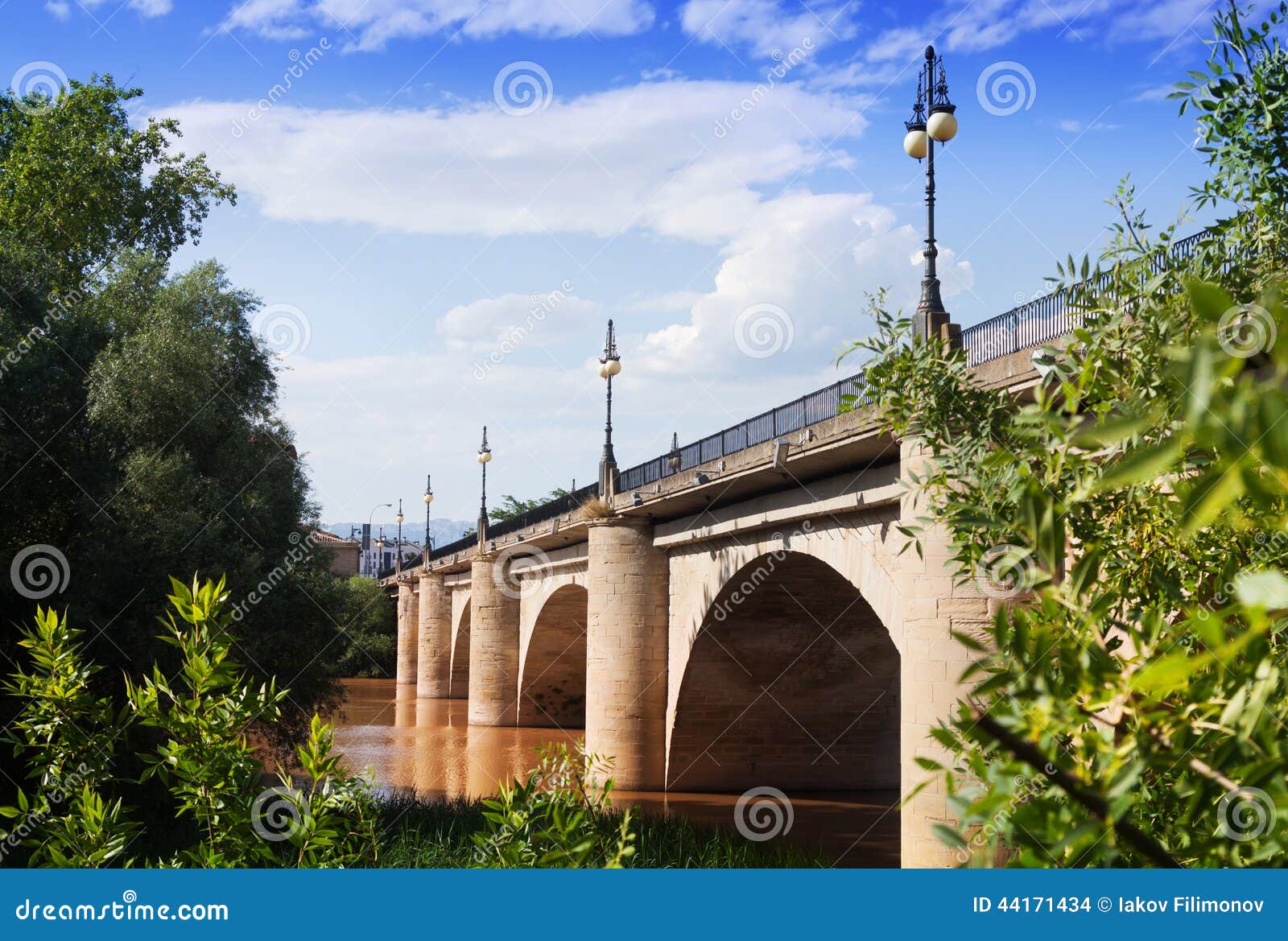 Ancient Stone Bridge Over Ebro River in Logrono Stock Photo - Image of ...