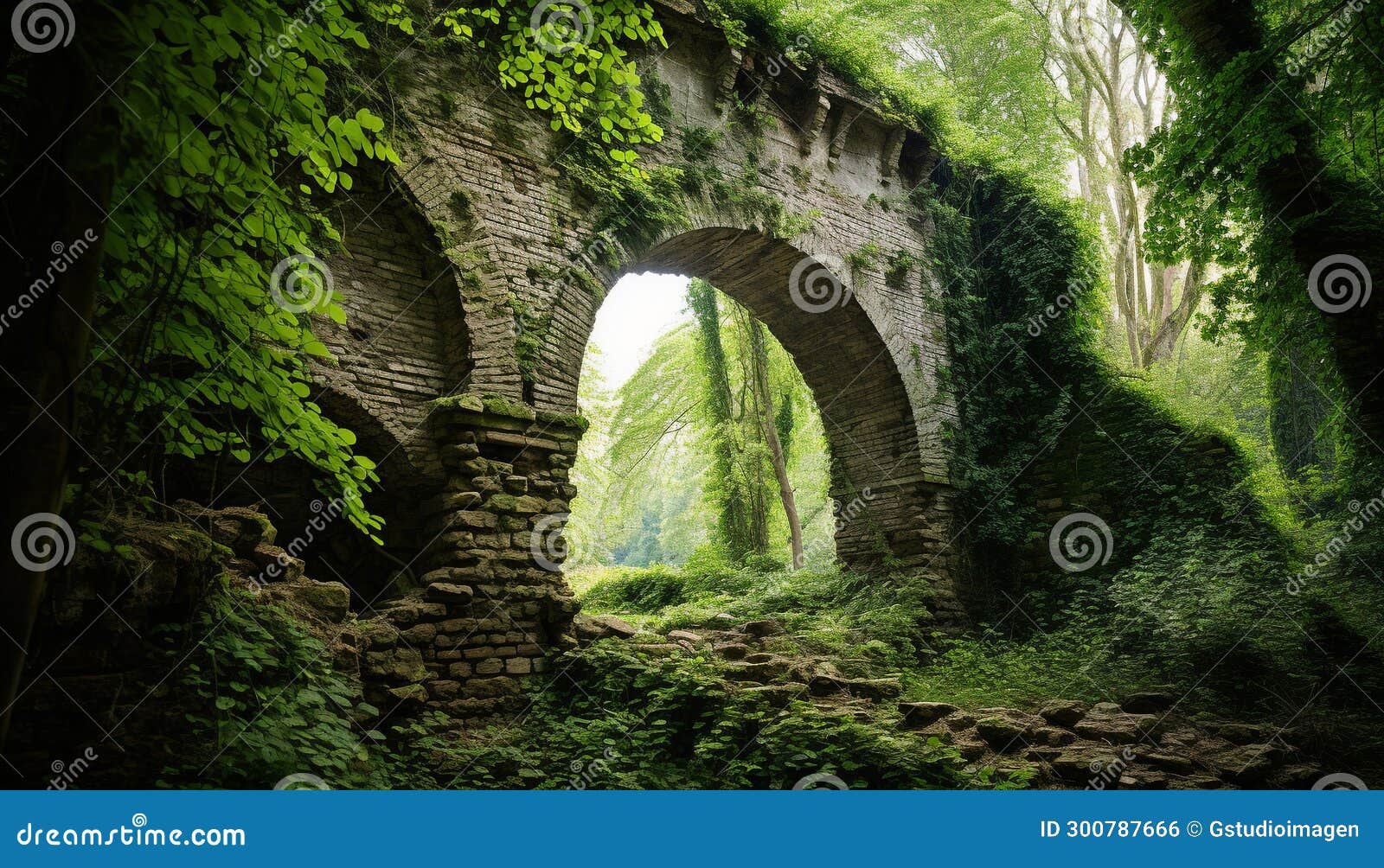 Ancient Stone Bridge Over Tranquil Forest Ravine Generated by AI Stock ...