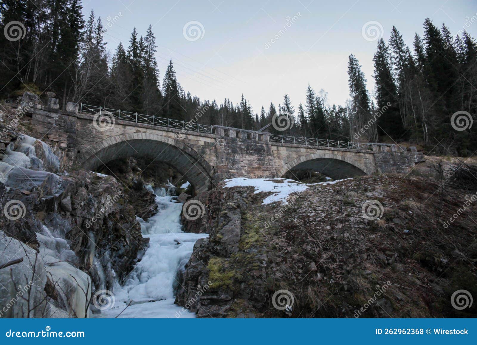 Ancient Stone Bridge Over the Waterfall Stock Photo - Image of travel ...