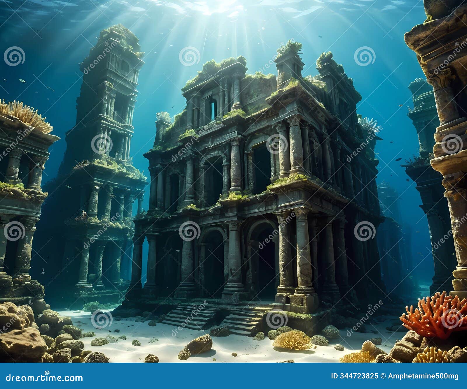 Ancient Stone Buildings Stand Tall Beneath the Ocean Floor. Stock ...