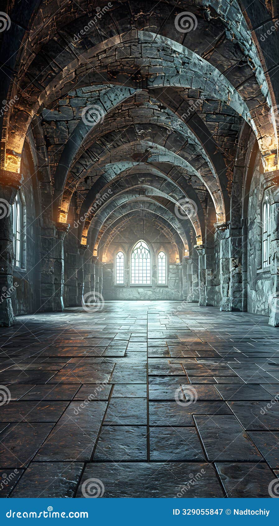 Ancient Stone Cathedral with Arched Ceiling and Sunlight Stock Image ...
