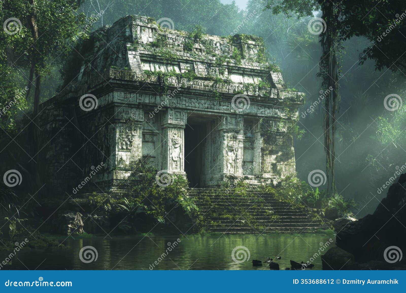 An Ancient Stone Construction in the Jungle, Built on a Stepped Pyramid ...