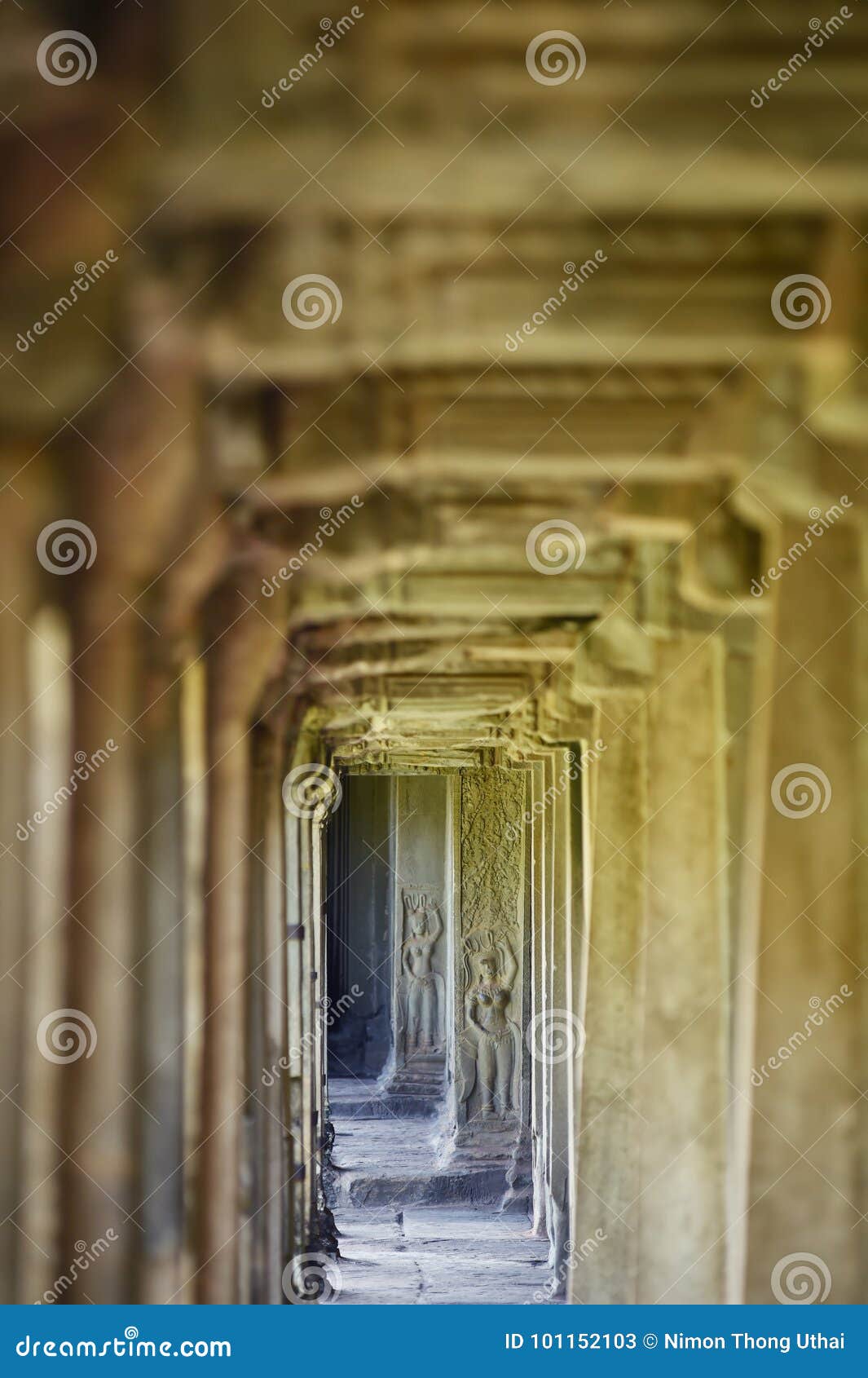 Ancient stone corridor stock image. Image of khmer, exterior - 101152103