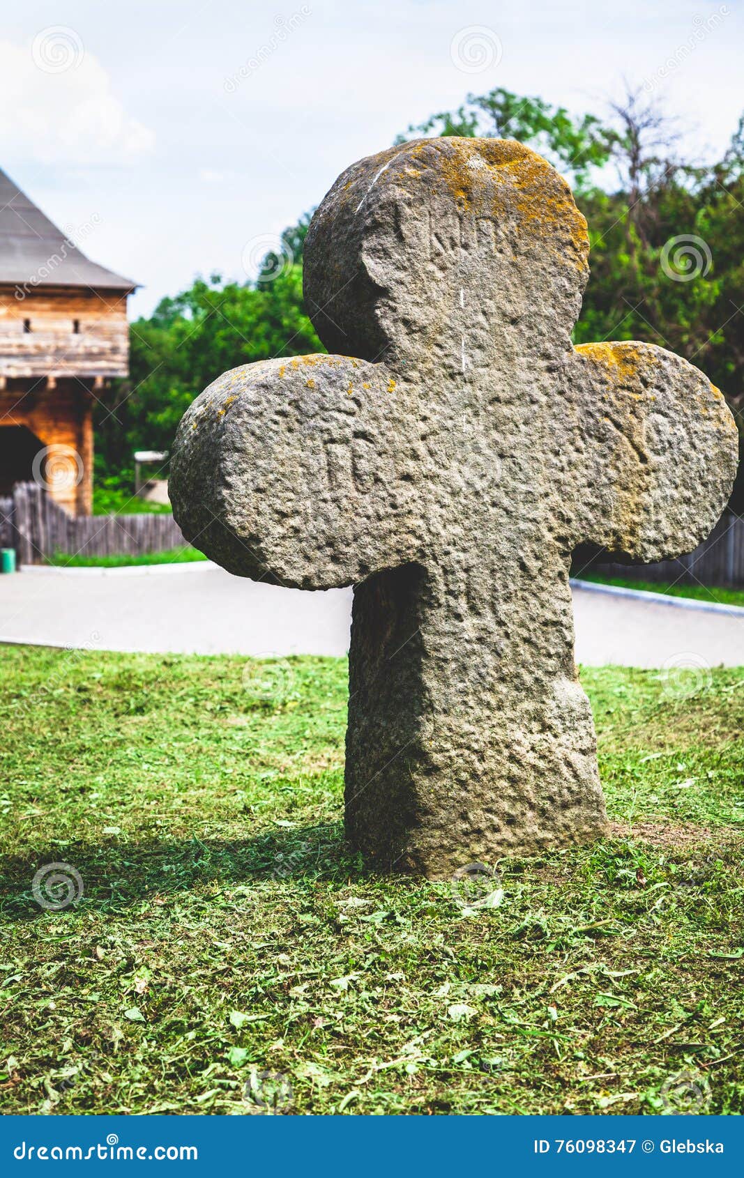 Ancient Stone Cross with Rays Round Shape Stock Image - Image of ...