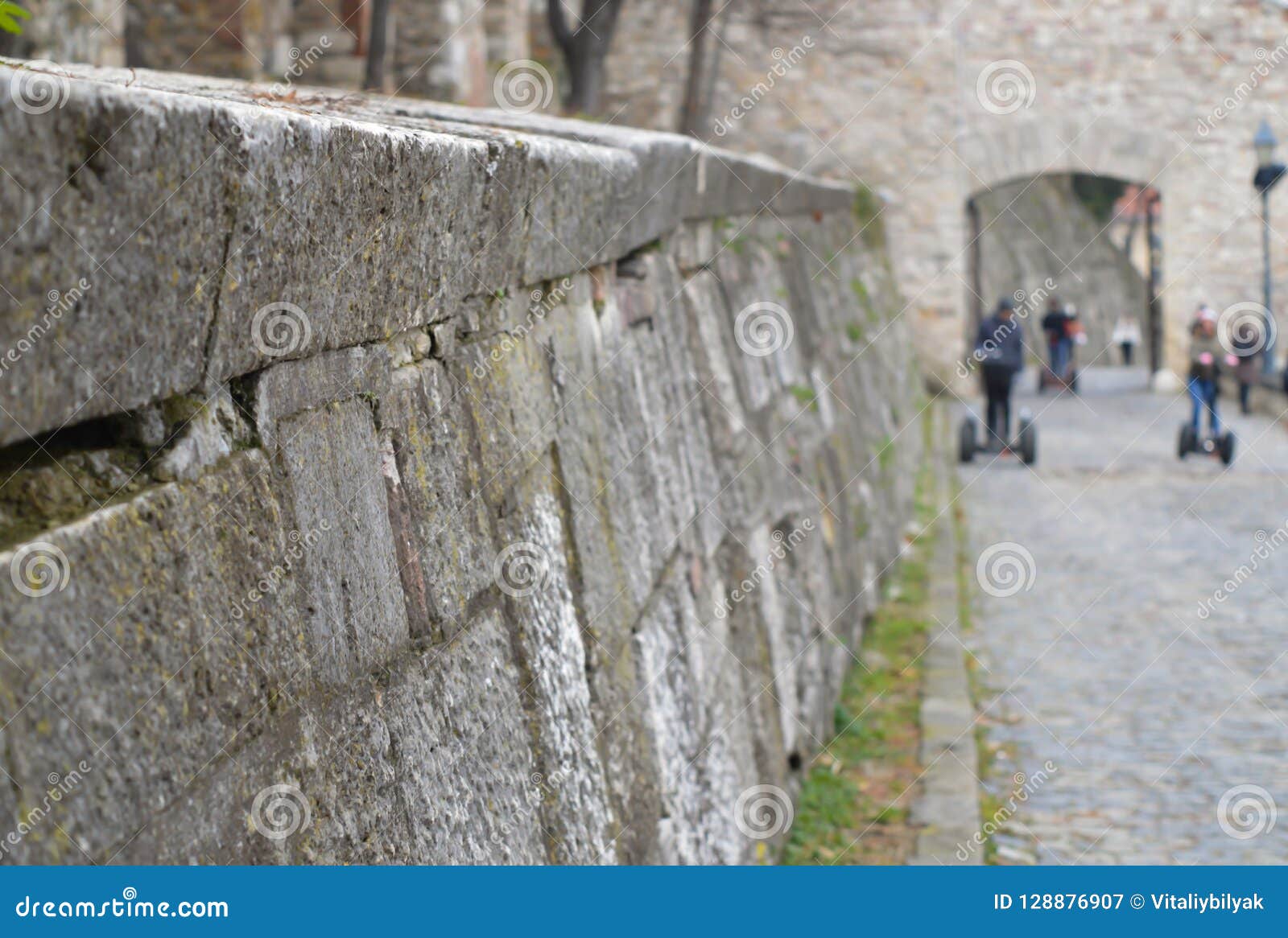 Ancient Stone Defensive Wall of the Castle with Unrecognized People at ...