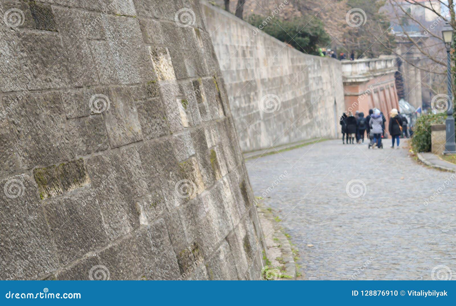 Ancient Stone Defensive Wall of the Castle with Unrecognized People at ...
