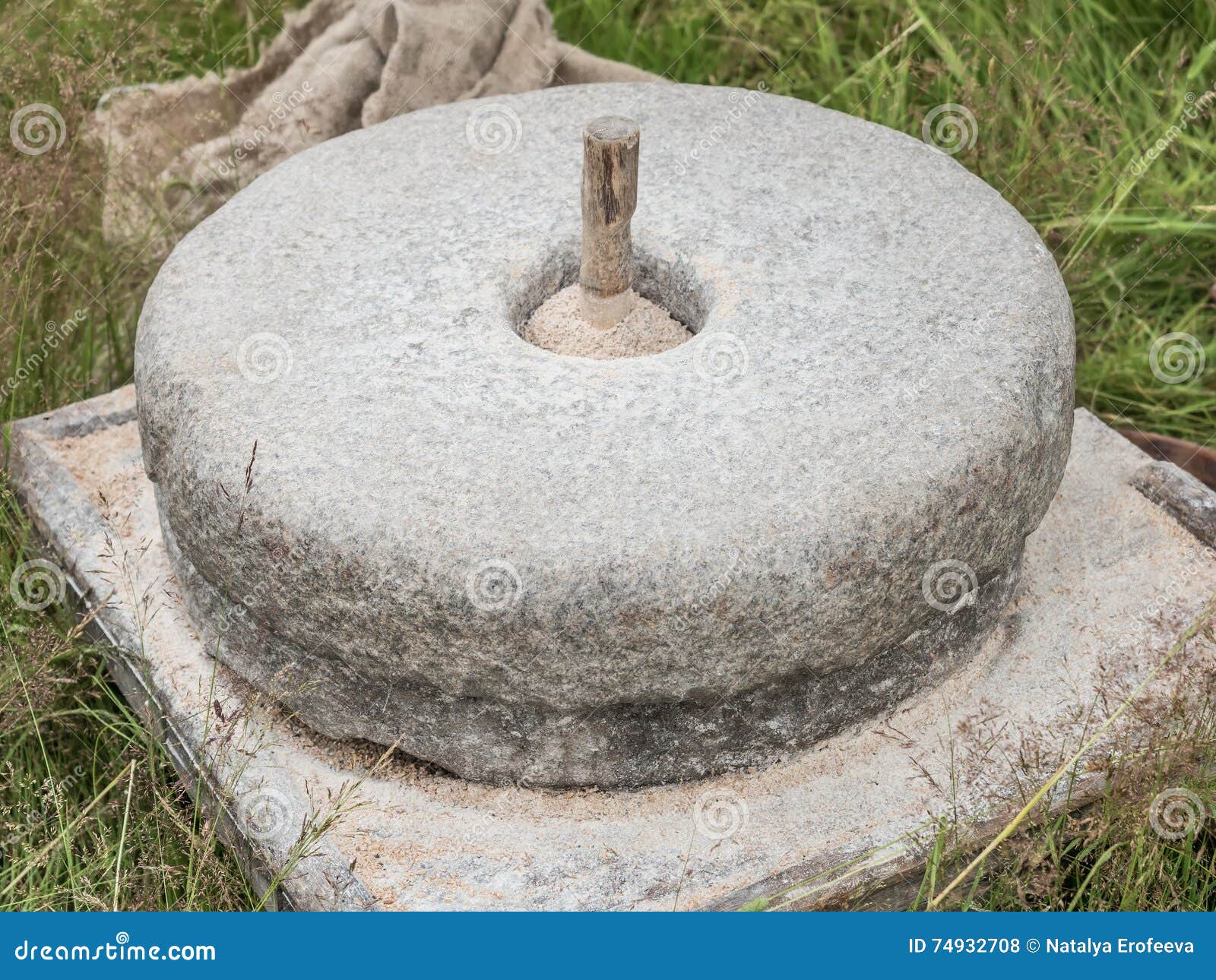 The Ancient Stone Hand Mill with Grain Stock Photo - Image of flour ...