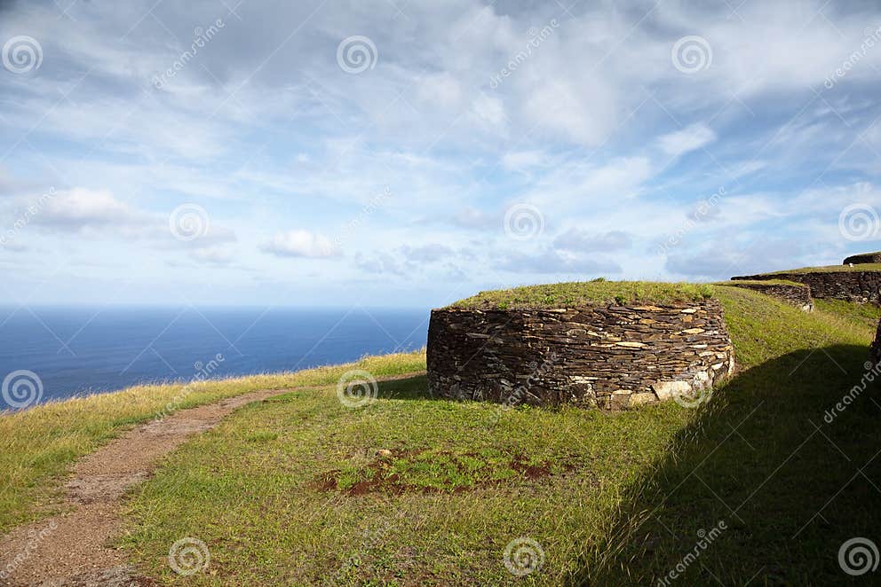 Ancient Stone Houses of Easter Island Stock Photo - Image of green ...